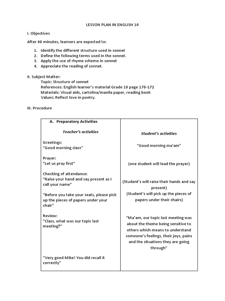 Sonnet Structure and Rhyme Scheme Lesson | PDF | Sonnets | Poetry