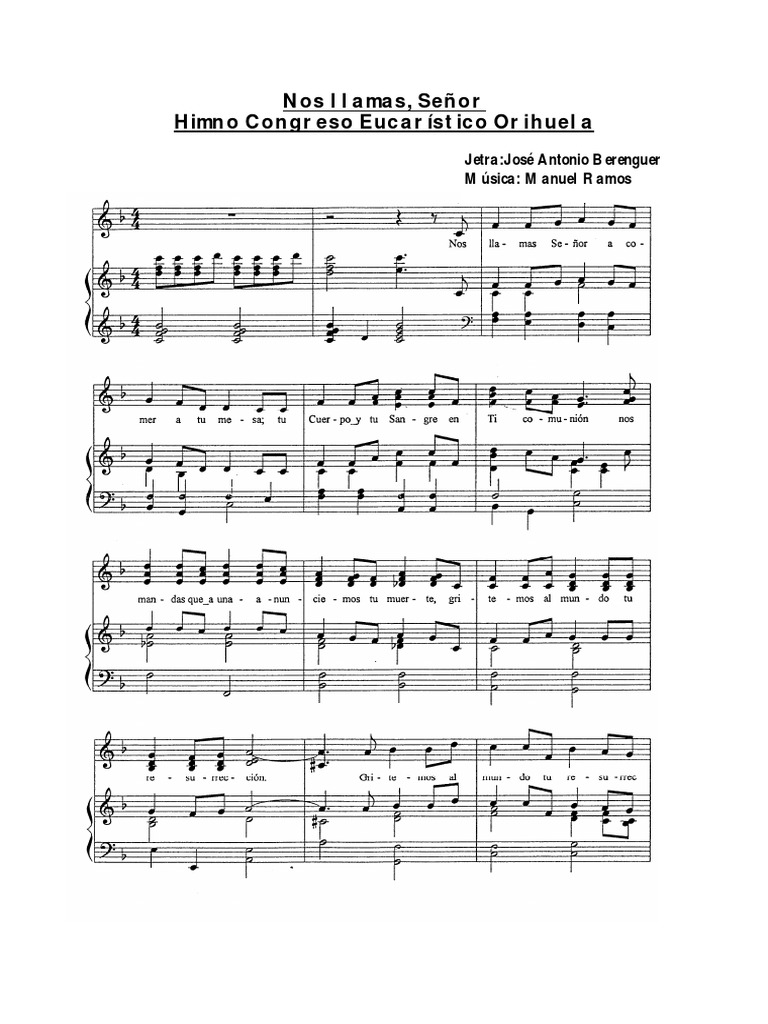 Himno Congreso Eucaristico Orihuela Nos Llamas | PDF