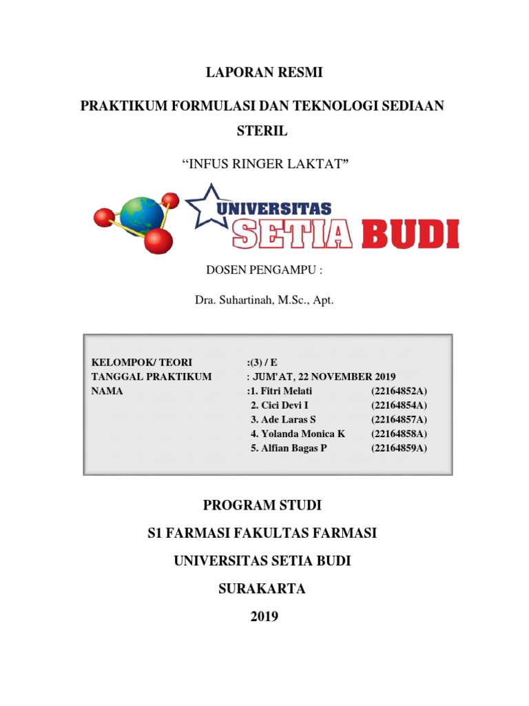 Laporan Praktikum Formulasi dan Teknologi Sediaan 'Infus Ringer Laktat ...