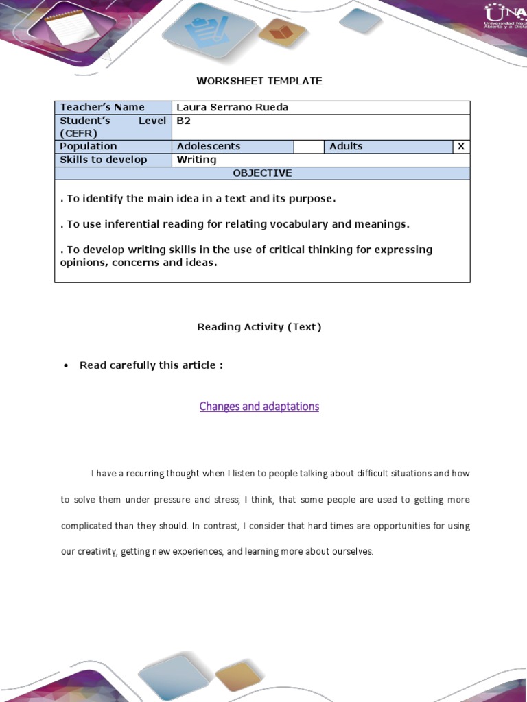 Worksheet Template | PDF | Thought | Mind