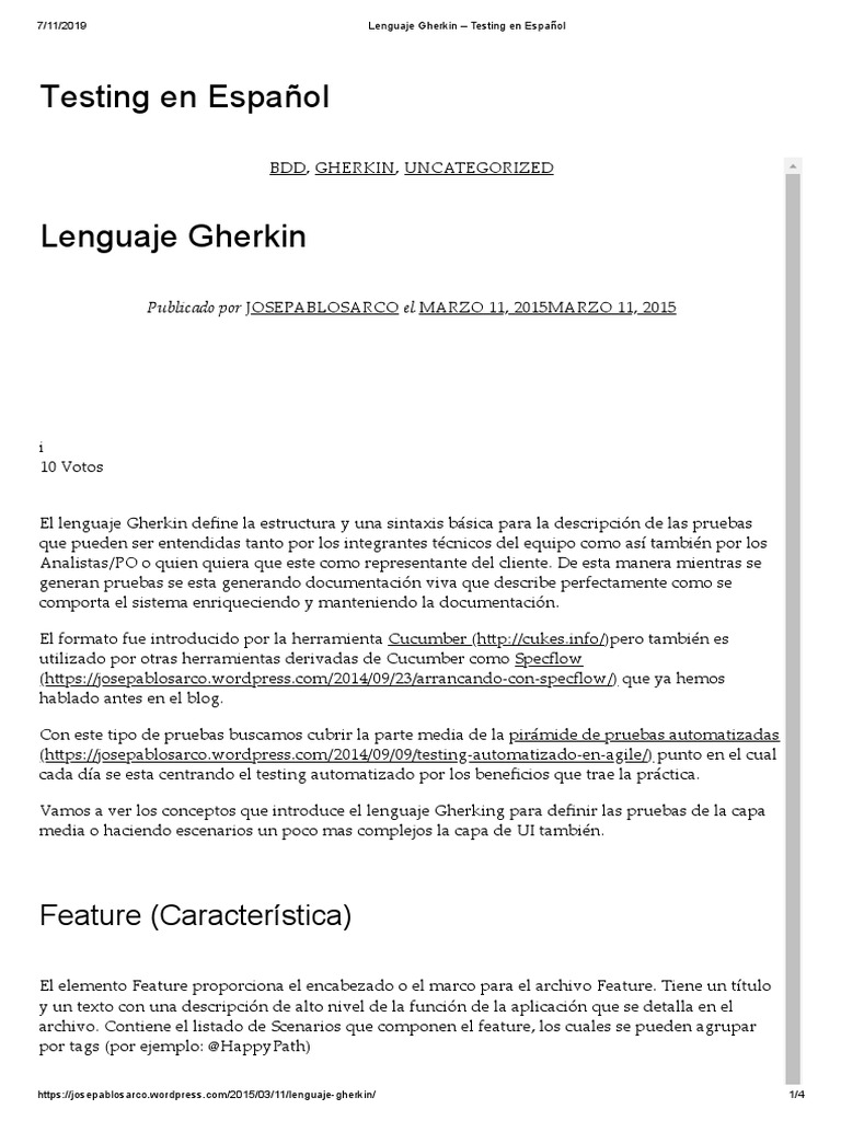 Lenguaje Gherkin - Testing en Español | PDF | Lenguaje de programación ...