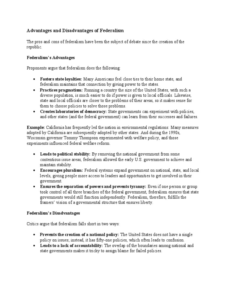 Pros and Cons of Federalism Explained | PDF | Politics | Social Science