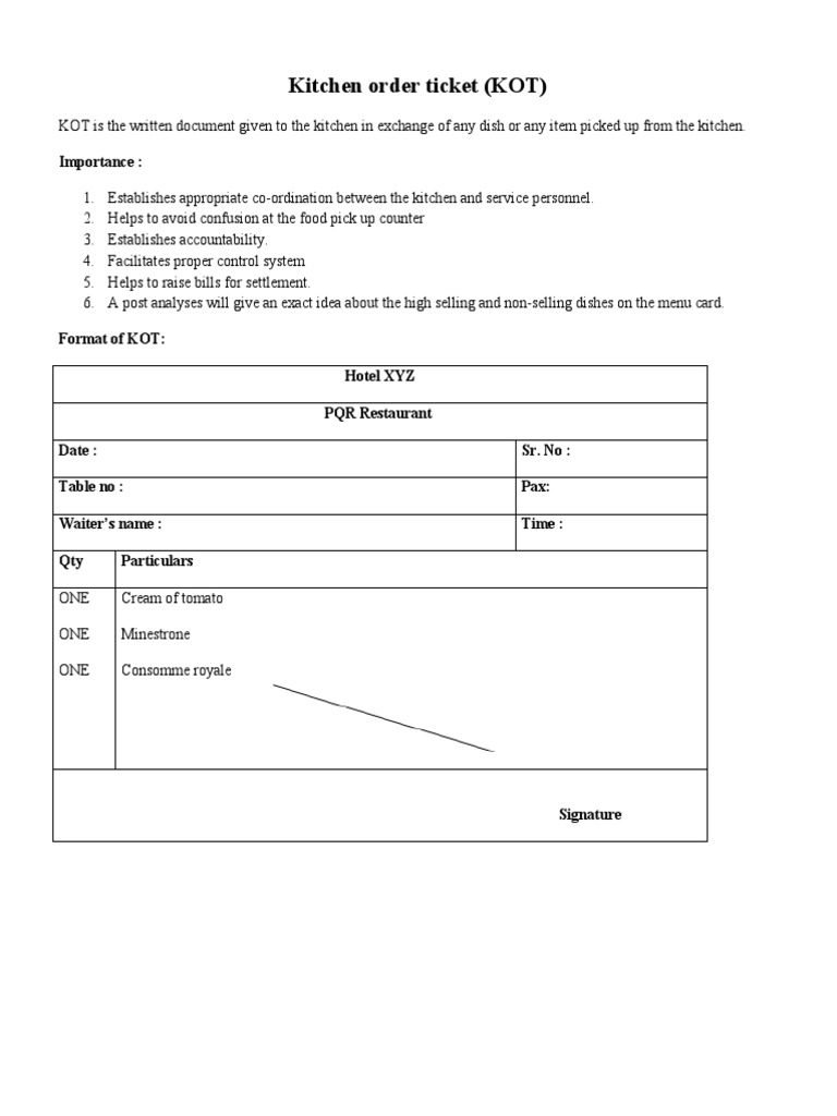 Kitchen Order Ticket | PDF | Waiting Staff | Restaurants