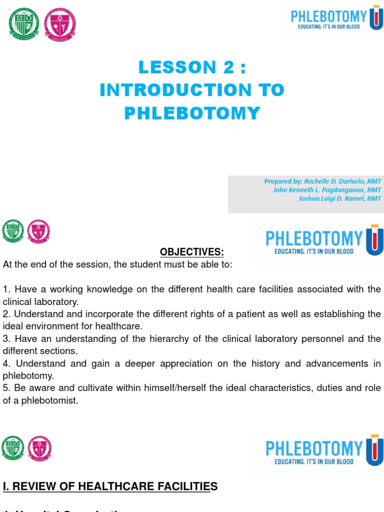LESSON 2 - INTRODUCTION TO PHLEBOTOMY Lec | PDF | Pathology | Medical ...
