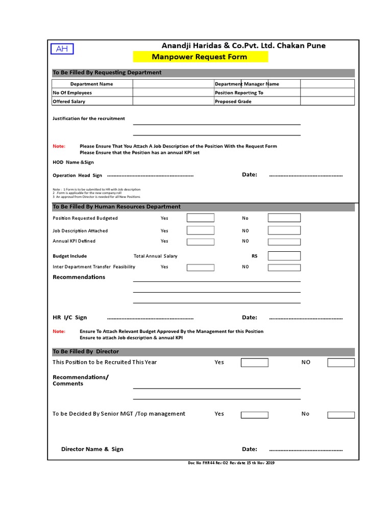 HRF44 Manpower Request Form Rev 02 | PDF | Systems Psychology | Human ...