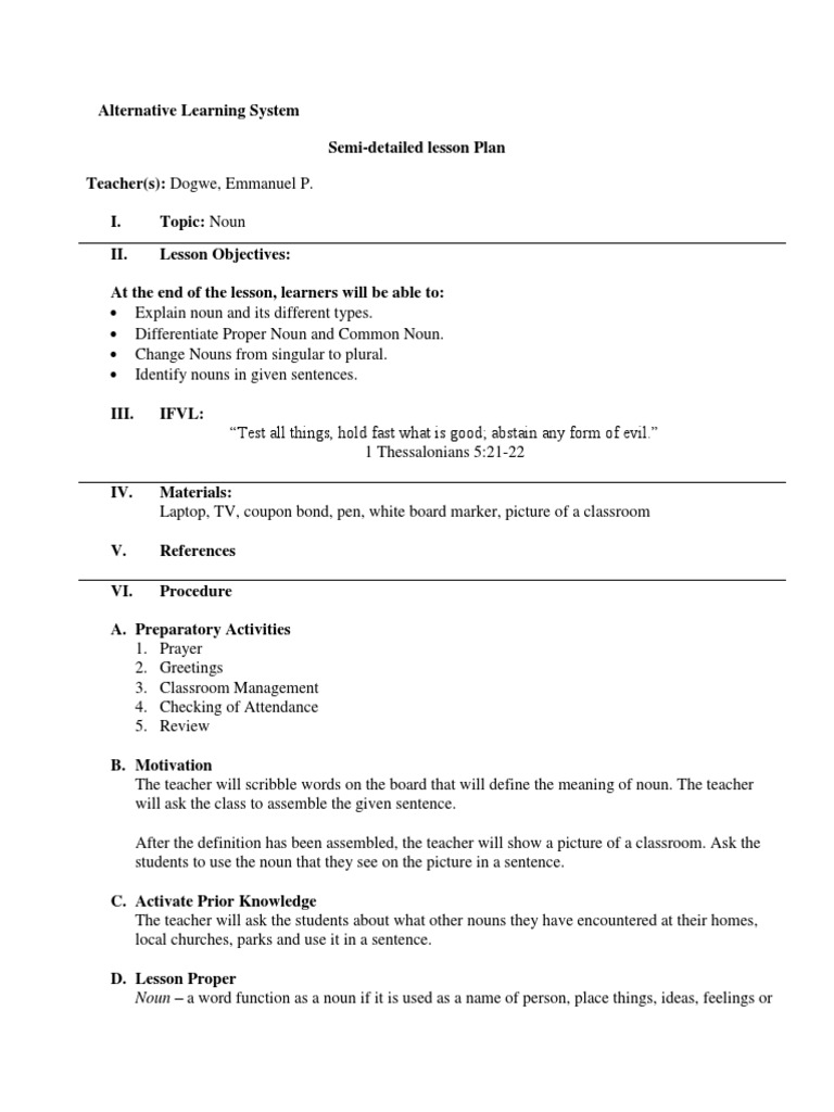 ALS 1 Nouns | Download Free PDF | Noun | Lesson Plan