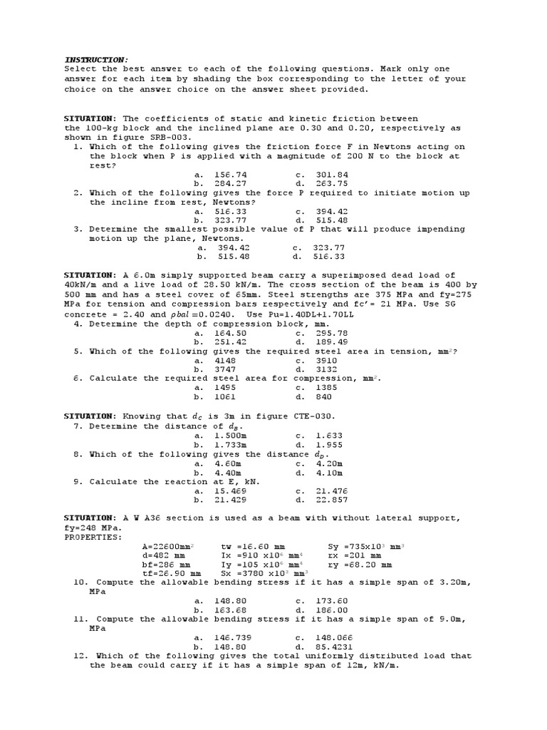 Slu Ce Mocking Boards Structural May 2019 Final Exam | PDF | Beam ...