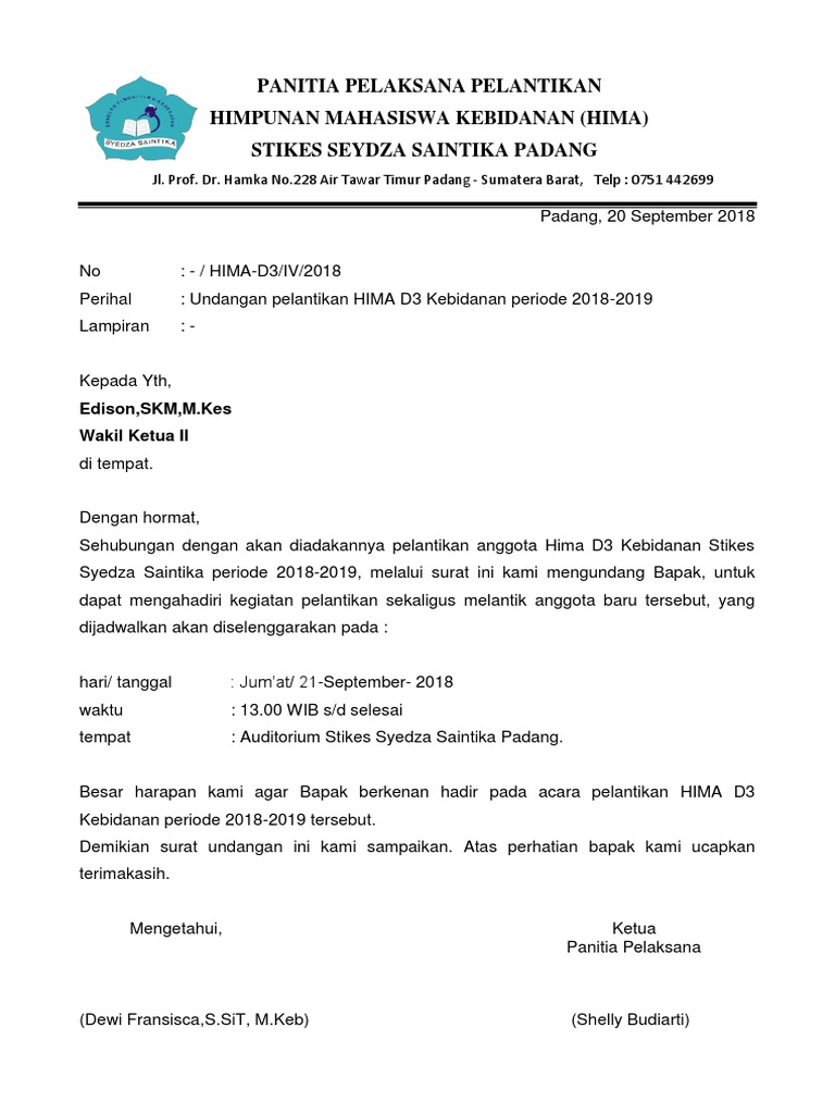 Undangan Pelantikan Hima 2018-2019 | PDF