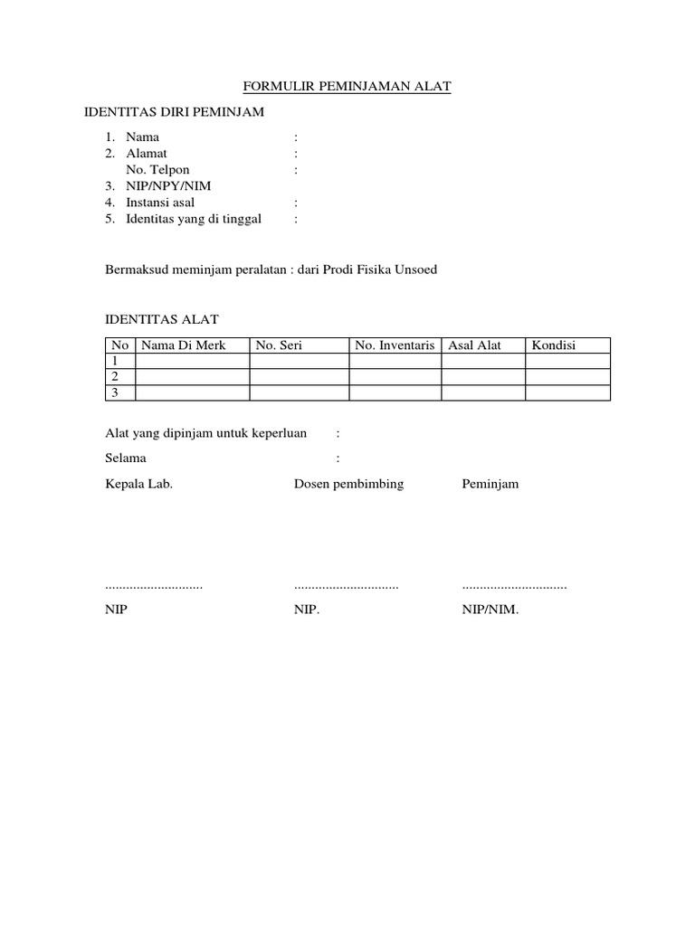 Formulir Peminjaman Alat | PDF