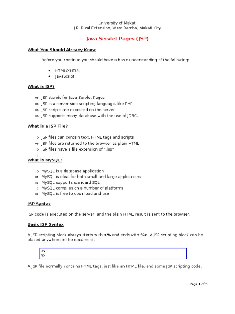 JSP - Introduction in Coding | PDF | Java Server Pages | Html