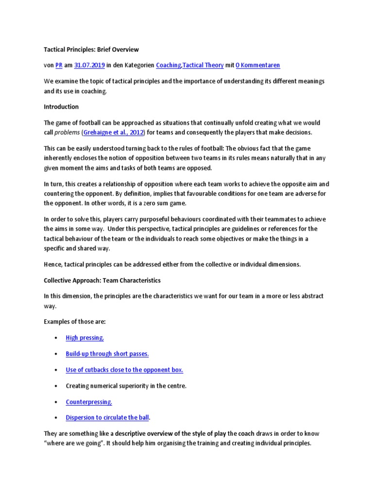 Tactical Principles | PDF | Defender (Association Football) | Forward ...