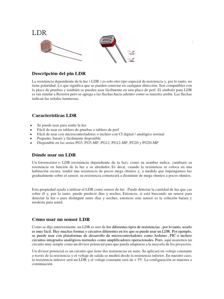 Características y Uso del Sensor LDR | PDF | Resistor | Sensor