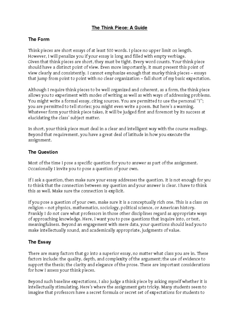 Think Piece Guide | PDF | Essays | Matter