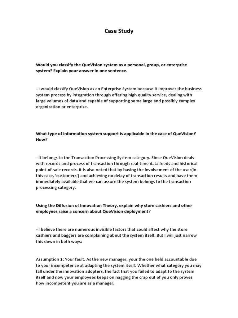 QueVision: Enterprise System Analysis | PDF | Finance & Money ...