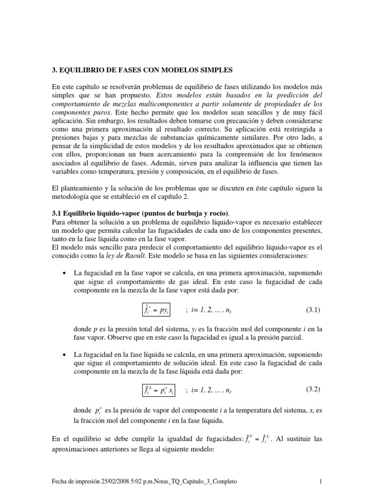 Equilibrio de Fases Con Modelos Simples | PDF | Ecuaciones | Cantidades ...