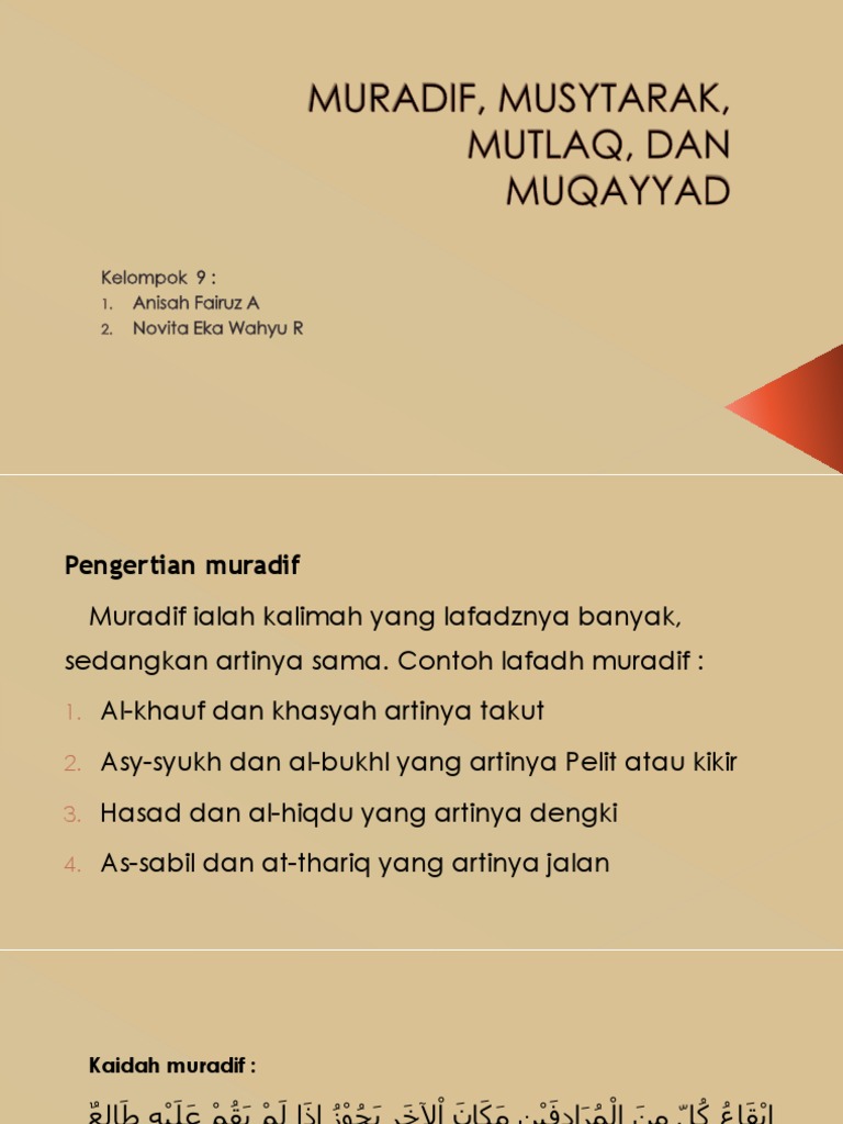 Muradif, Musytarak, Mutlaq, Muqayyad: Definisi dan Kaidah | PDF