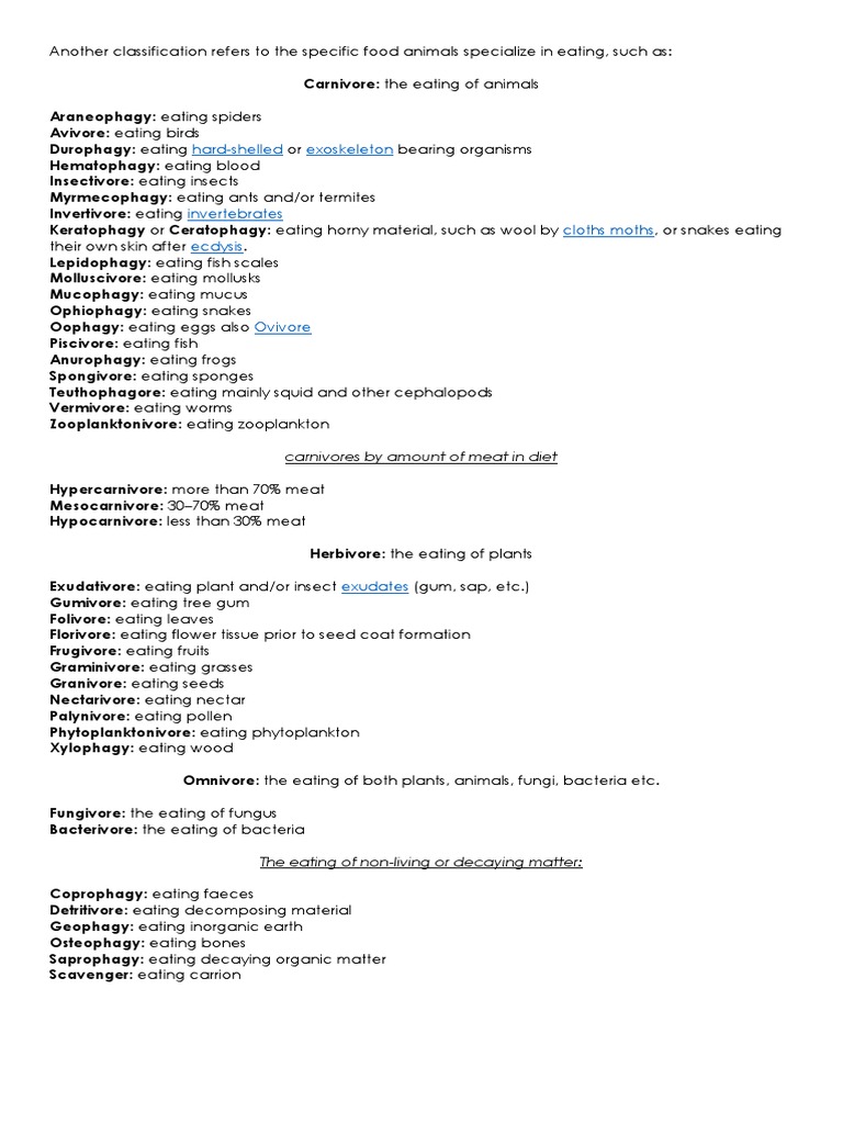 Classification of Animals Based On Diet | PDF | Cannibalism | Eating ...