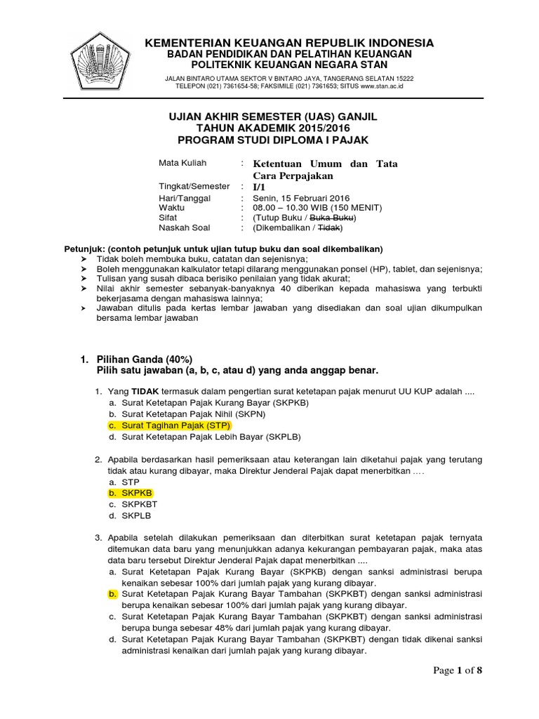 Format Soal Uas Kup | PDF
