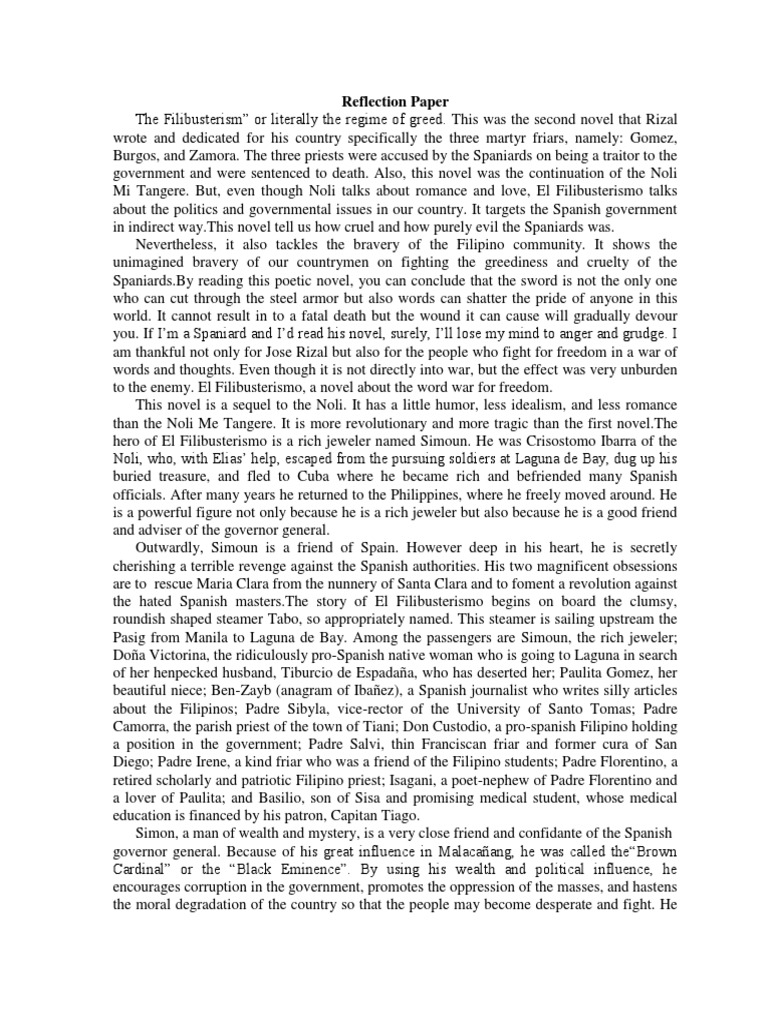 Reflection on El Filibusterismo | PDF | Philippines