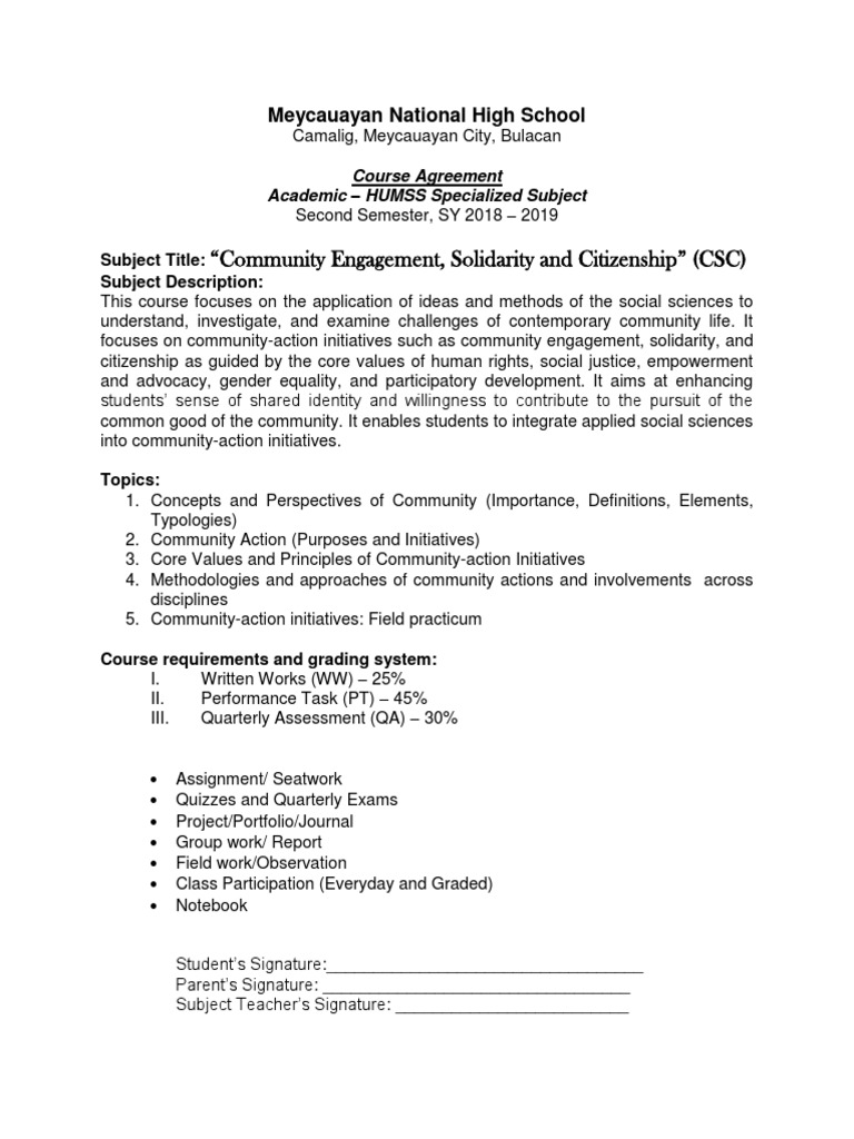 CSC Class Agreement | PDF | Social Science