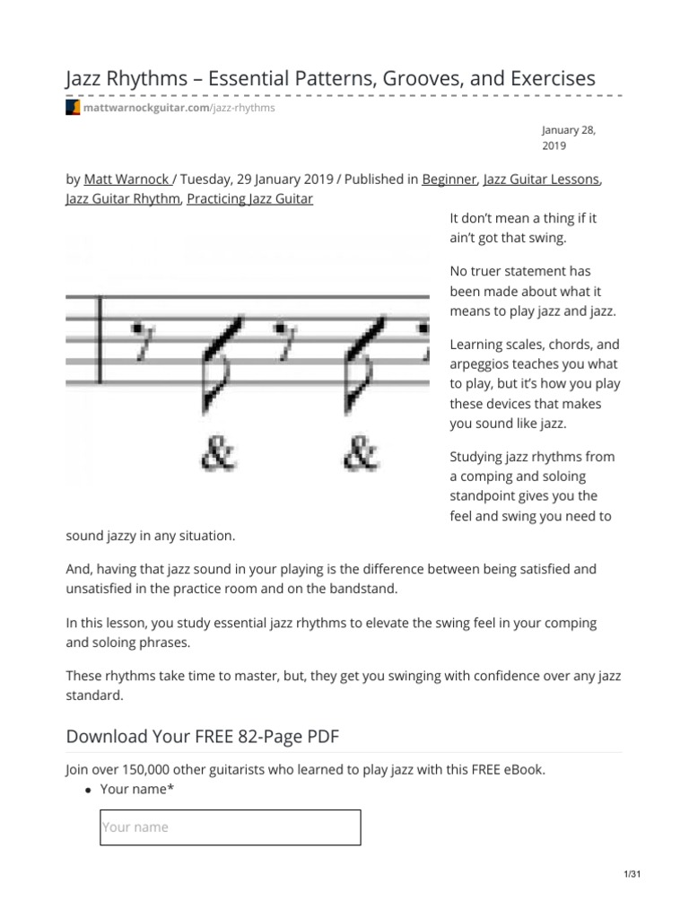 Jazz Rhythms Essential Patterns Grooves and Exercises (MW) PDF | PDF ...