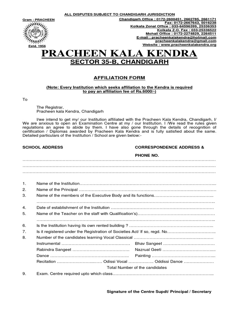 Affliciation Form | PDF