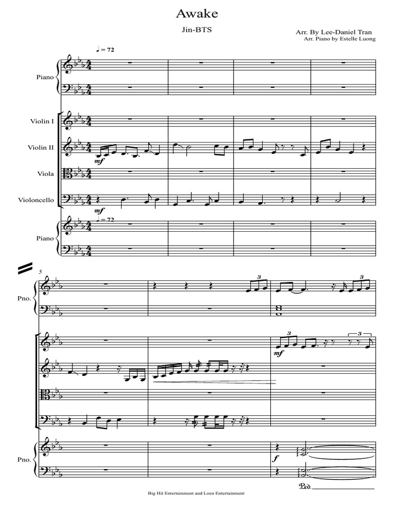 Jin-BTS - Awake - String - Quartet - Partitura Completa PDF | PDF ...