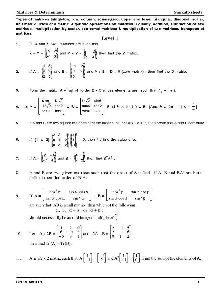 Matrices & Determinants PDF | PDF | Matrix (Mathematics) | Determinant