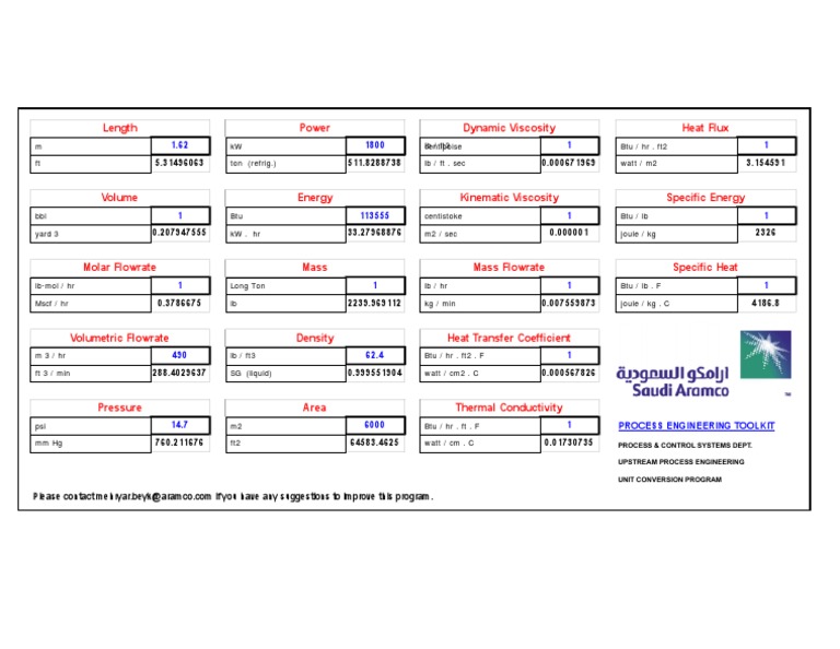 Process Engineering Unit Conversion Tool | PDF | Heat | British Thermal ...