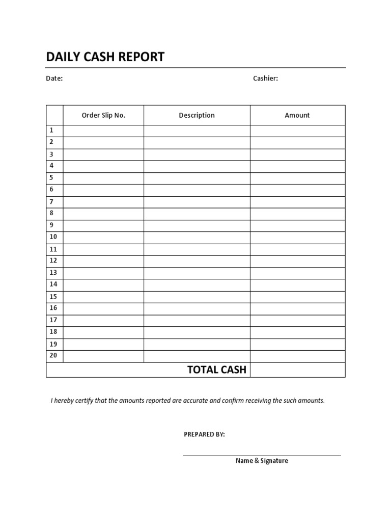 Daily Cash Report | PDF