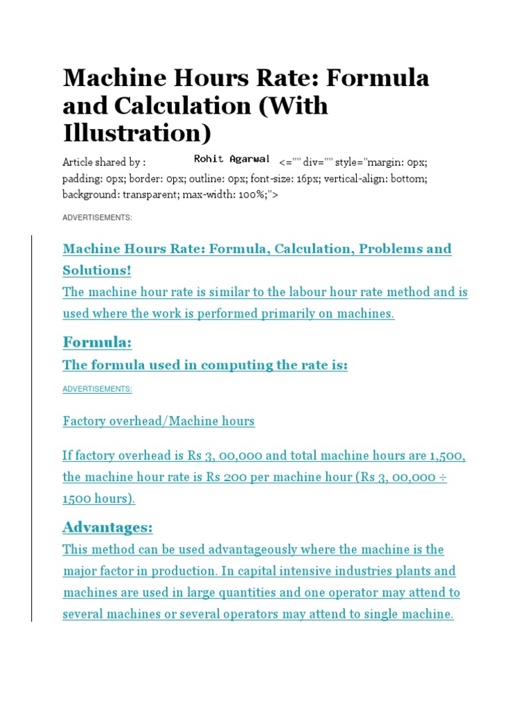 Machine Hours Rate | PDF | Labour Economics | Expense