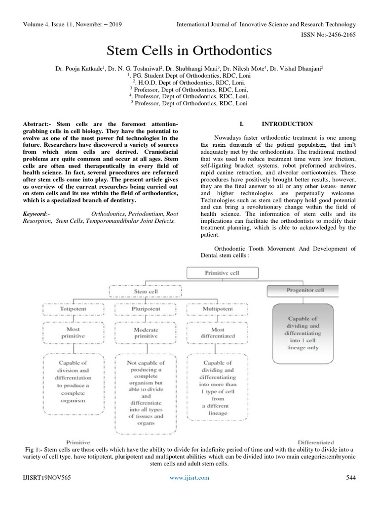 Stem Cells in Orthodontics | PDF | Bone | Cell Potency