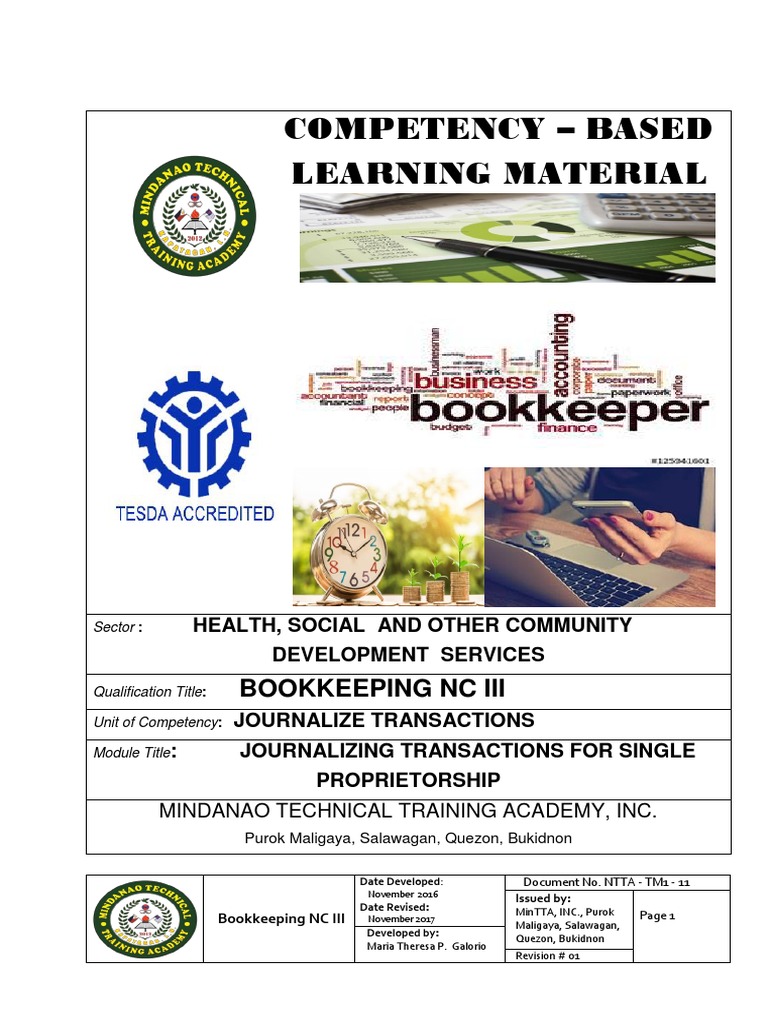 Final Copy of PTS & CBLM - BOOKKEEPING NC LLL PDF | PDF | Bookkeeping | Debits And Credits