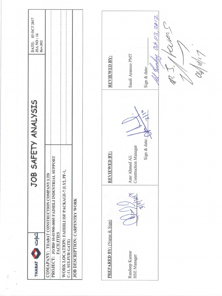 Jsa 16 Rev-002 Carpentry Work | PDF