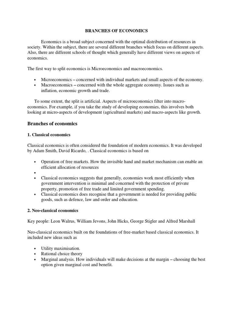 Branches of Economics | PDF | Monetarism | Keynesian Economics