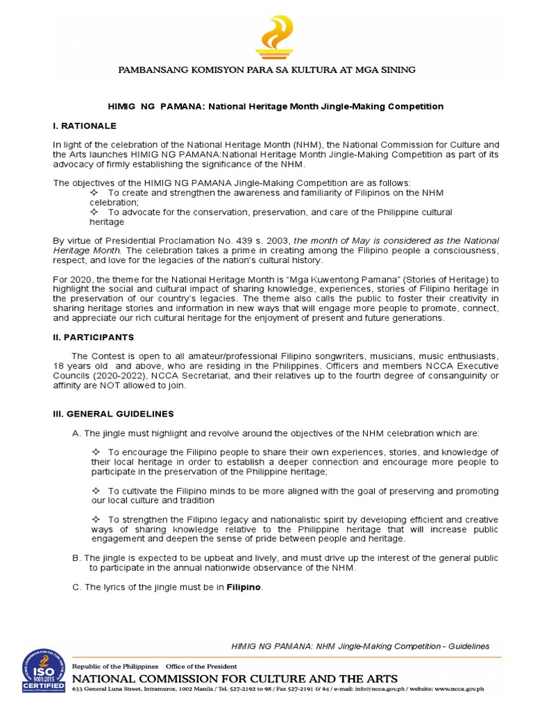 GUIDELINES - NHM Jingle-Making Competition | PDF | Cultural Heritage ...