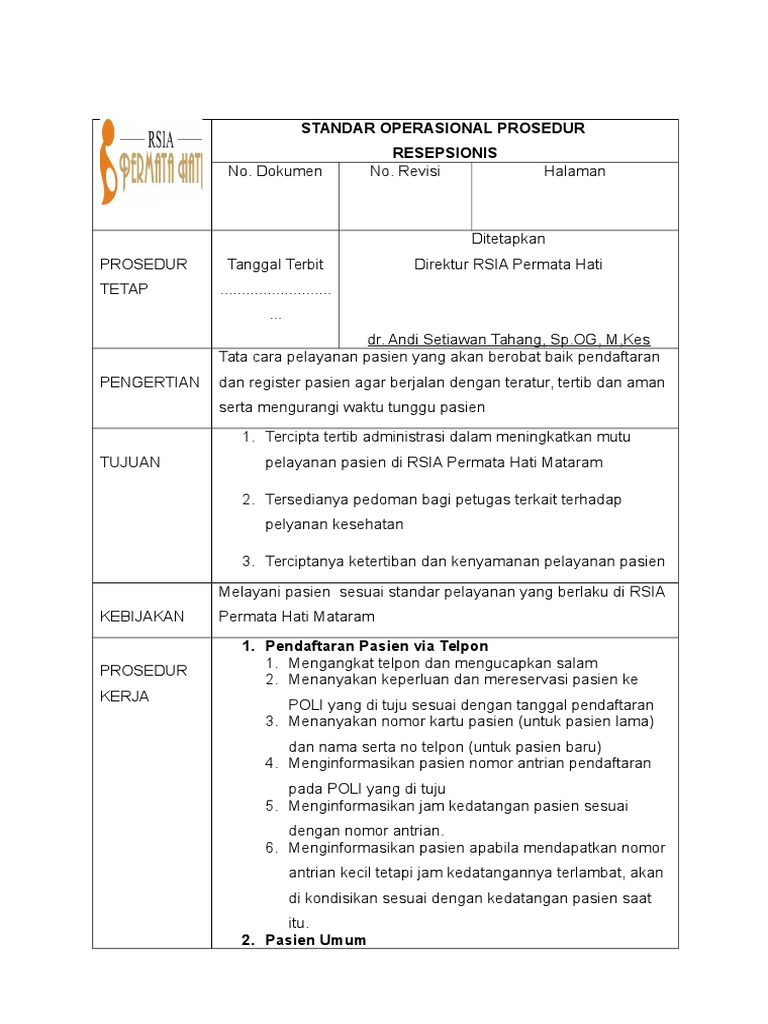 Sop Resepsionis PDF | PDF