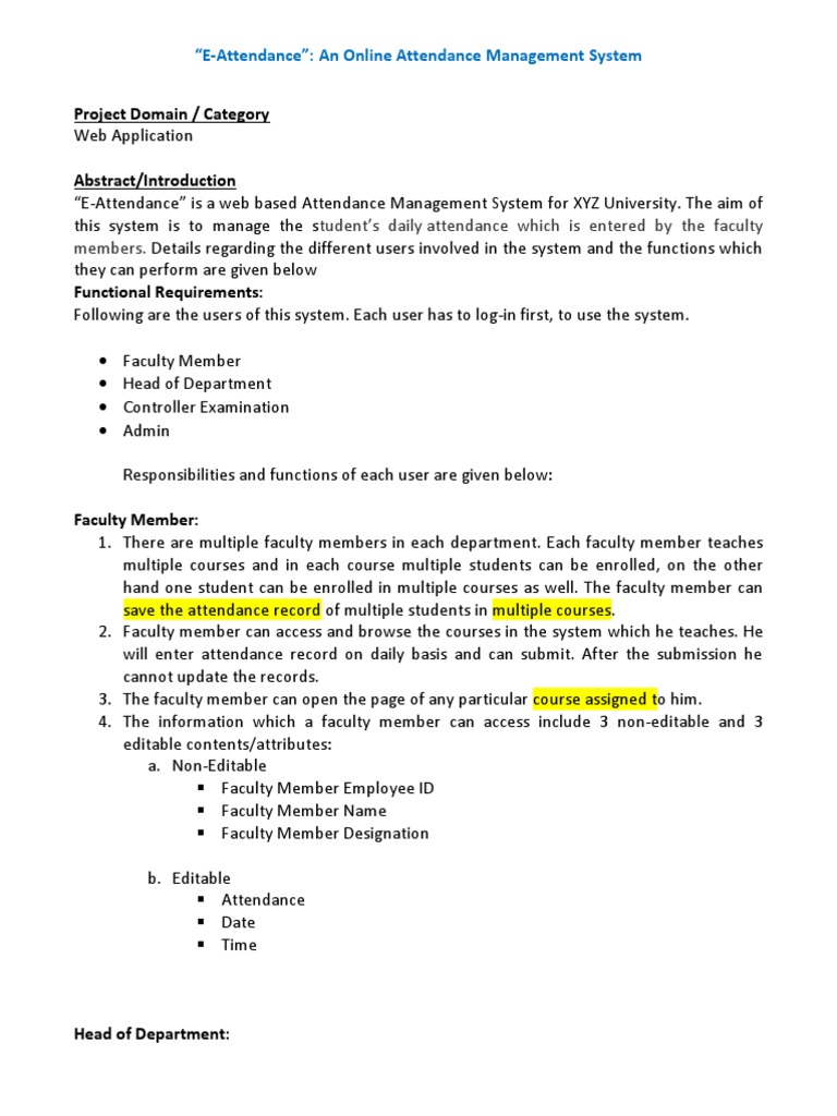 E-Attendance Management System | PDF | Web Application | World Wide Web