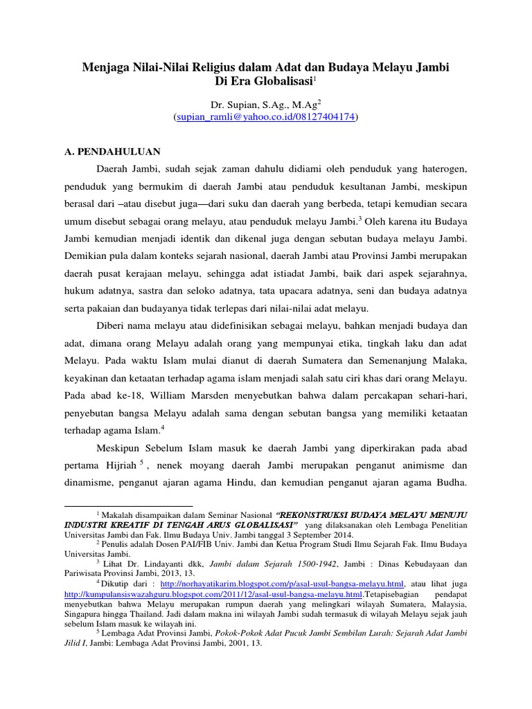 Nilai Religius dalam Budaya Melayu Jambi | PDF | Perjalanan | Agama ...