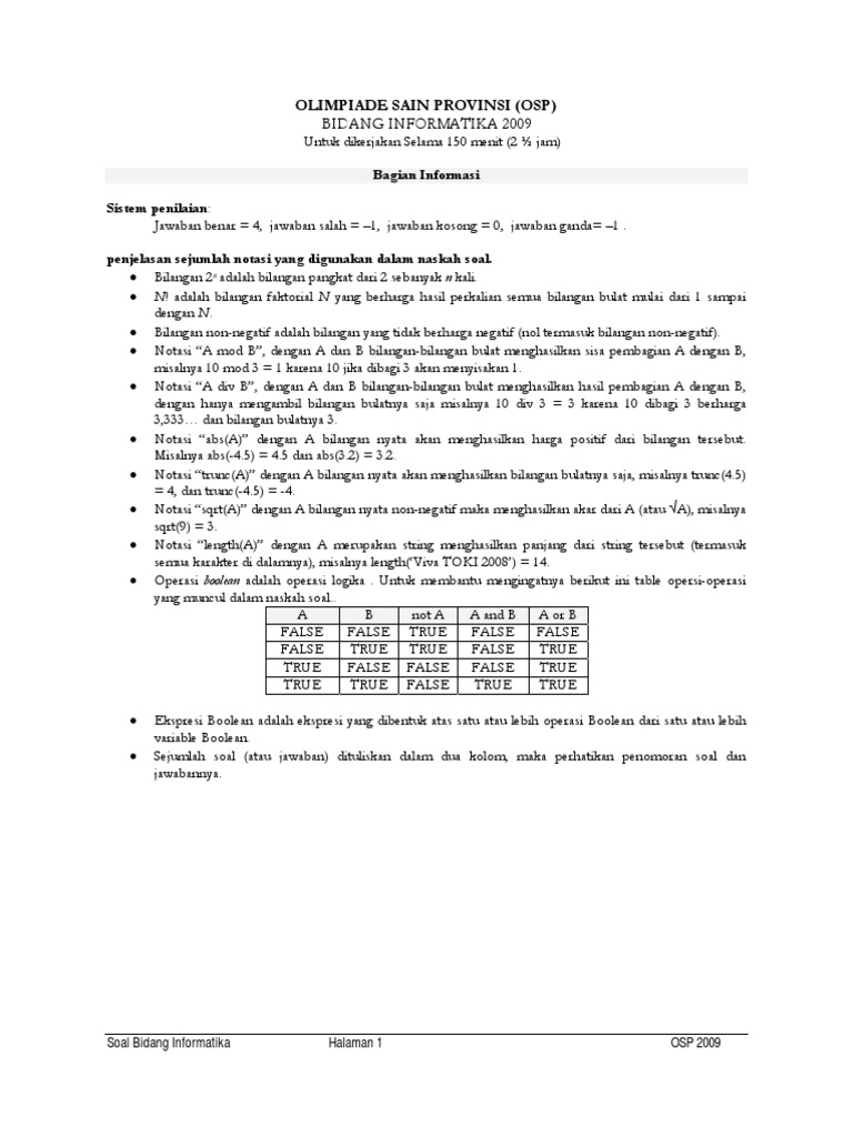 Soal Informatika OSP 2009 | PDF