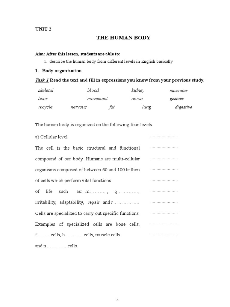 Unit 2 - Human Body | PDF | Human Body | Tissue (Biology)