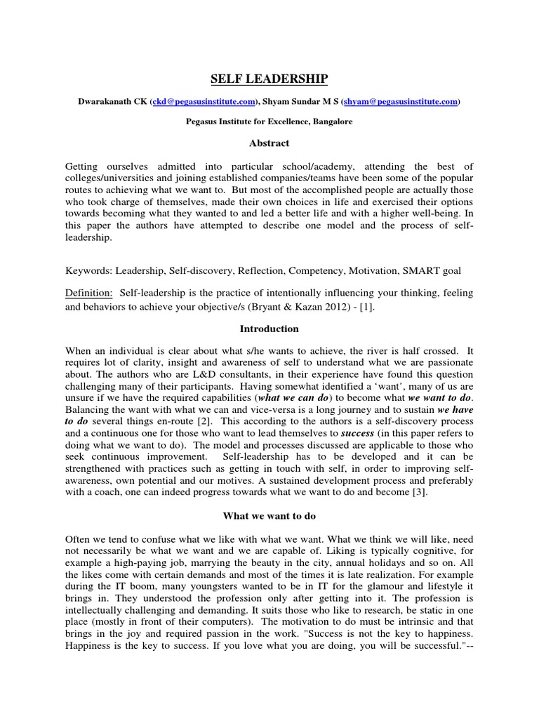 Self Leadership PDF | Download Free PDF | Motivation | Motivational