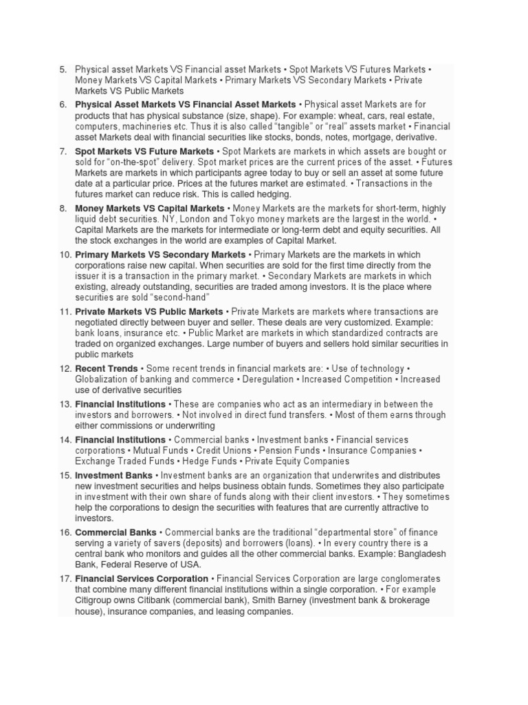 Physical vs Financial Asset Markets | PDF | Stock Market | Securities ...