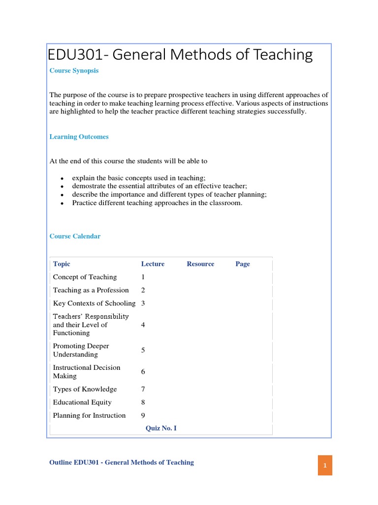 Outline EDU301 - General Methods of Teaching | PDF | Scientific Method | Teachers
