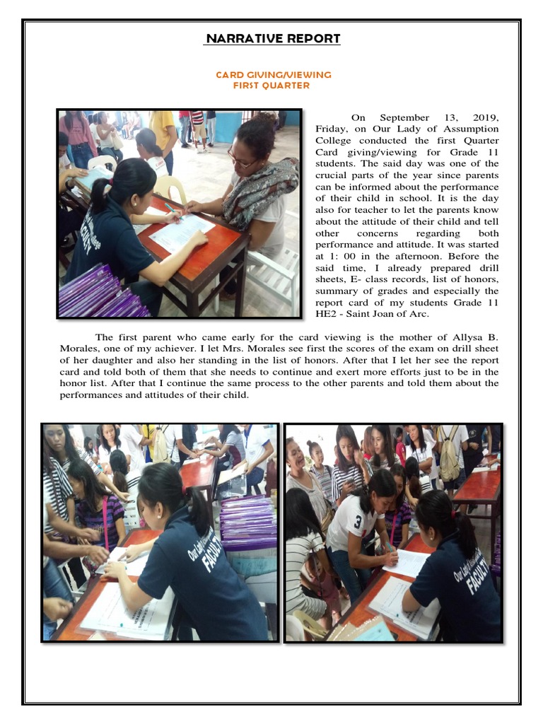 NARRATIVE REPORT On Card Giving | PDF | Learning