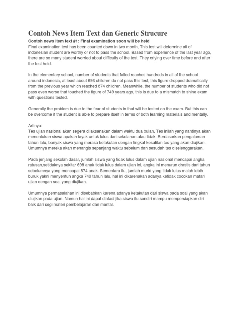 Contoh News Item Text Dan Generic Strucure (Rian) | PDF | Karier ...