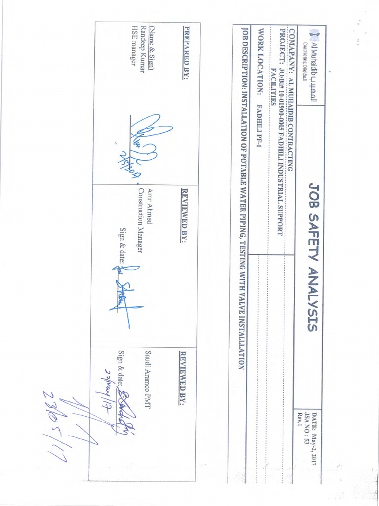 Jsa 53 Installation of Potable Water Piping, Testing With Valve ...