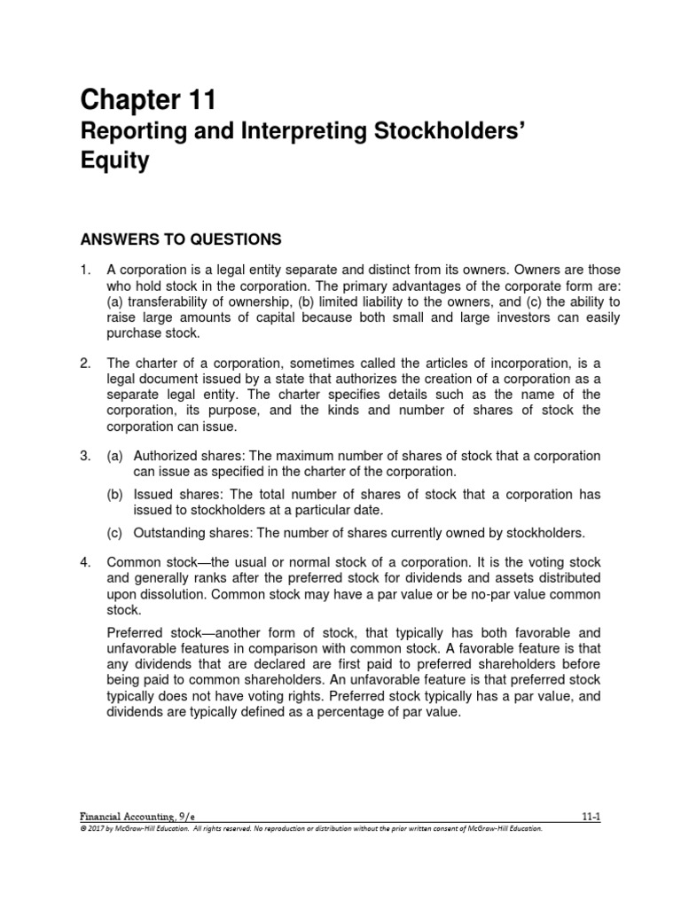 Chapter 11 - Solution Manual PDF | PDF | Treasury Stock | Stocks
