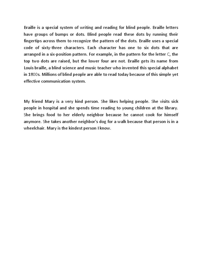 Braille Is A Special System of Writing and Reading For Blind People | PDF
