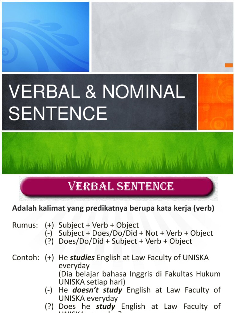 Verbal and Nominal Sentences Explained | PDF | Verb | Subject (Grammar)